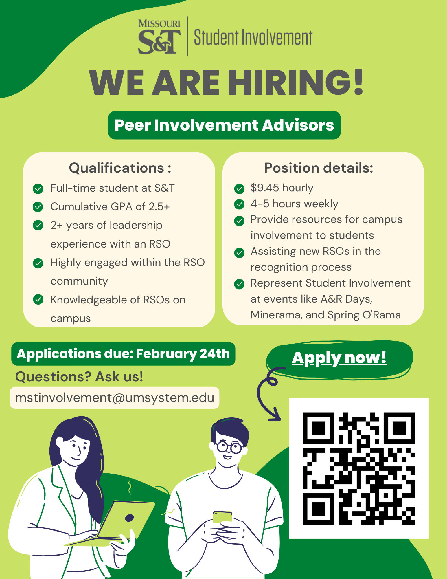 Missouri S&T – eConnection – Apply to be a Peer Involvement Advisor!